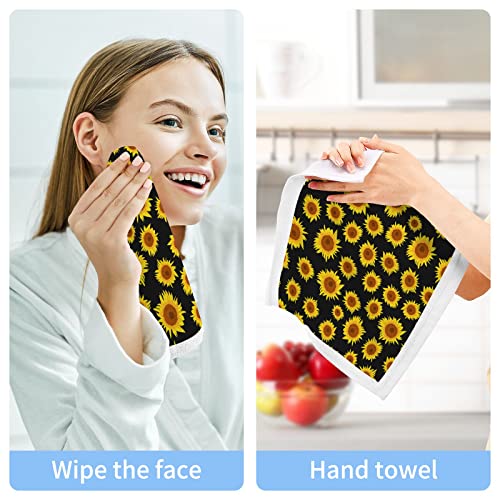 Kigai 4 Pack Beautiful Sunflower Washcloths β Soft Face Towels, Gym Towels, Hotel and Spa Quality, Reusable Pure Cotton Fingertip Towels