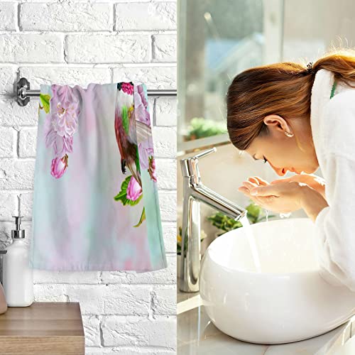 Blueangle Small Bird Hummingbird Print Pure Cotton Hand Towels for Bath Decorative Guest Towels Fingertip Towels for Bathroom Spa Gym, 2-Piece, 16 x 28 inches(171)