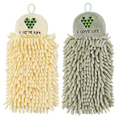 FDSF 2Pcs Kitchen Hanging Towels Set Chenille Hand Wipe Towels Bathroom Washcloths