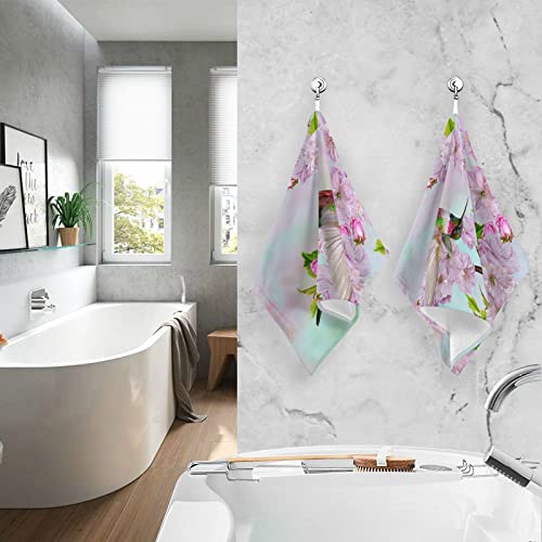 Blueangle Small Bird Hummingbird Print Pure Cotton Hand Towels for Bath Decorative Guest Towels Fingertip Towels for Bathroom Spa Gym, 2-Piece, 16 x 28 inches(171)