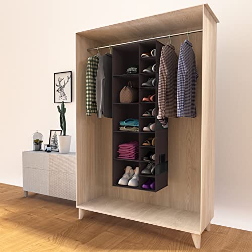 coastal rose Hanging Closet Storage Organizer, 15 Sections Closet Organizers and Storage Shelves Shoe Rack Holder Hanger, Coffee