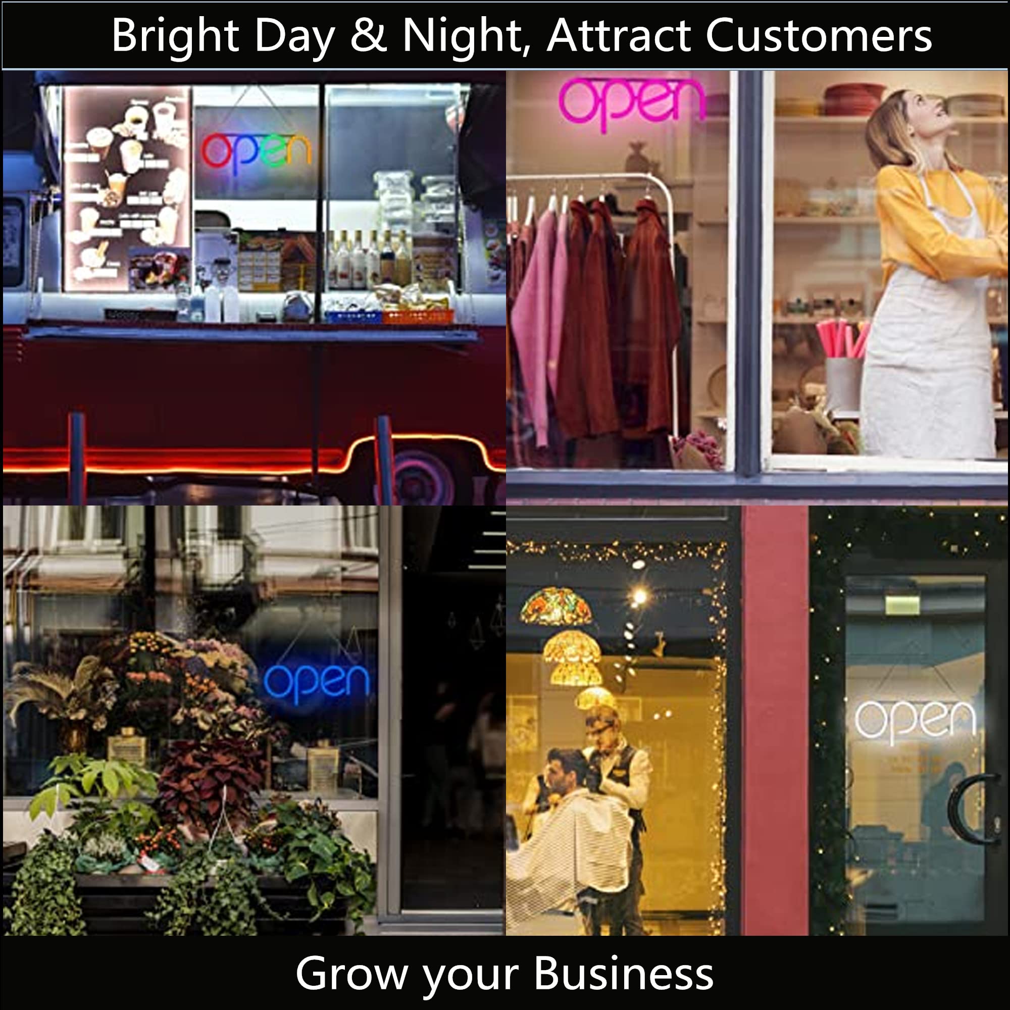 LED Open Sign,16x6 inch Open Sign for Business,With multiple flashing modes, Ideal for Restaurant, Bar, Salon and More,24V/1A Power Supply,with Open/Close Sign (white)