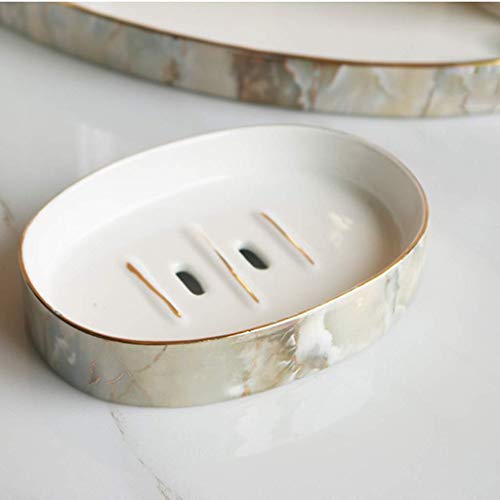 TFIIEXFL Ceramics Bathroom Accessories Set, 4 Piece Bath Ensemble, Bath Set Collection Pattern Soap Dispenser Pump, Toothbrush Holder, Tumbler, Soap Dish