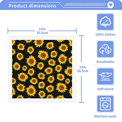 Kigai 4 Pack Beautiful Sunflower Washcloths β Soft Face Towels, Gym Towels, Hotel and Spa Quality, Reusable Pure Cotton Fingertip Towels