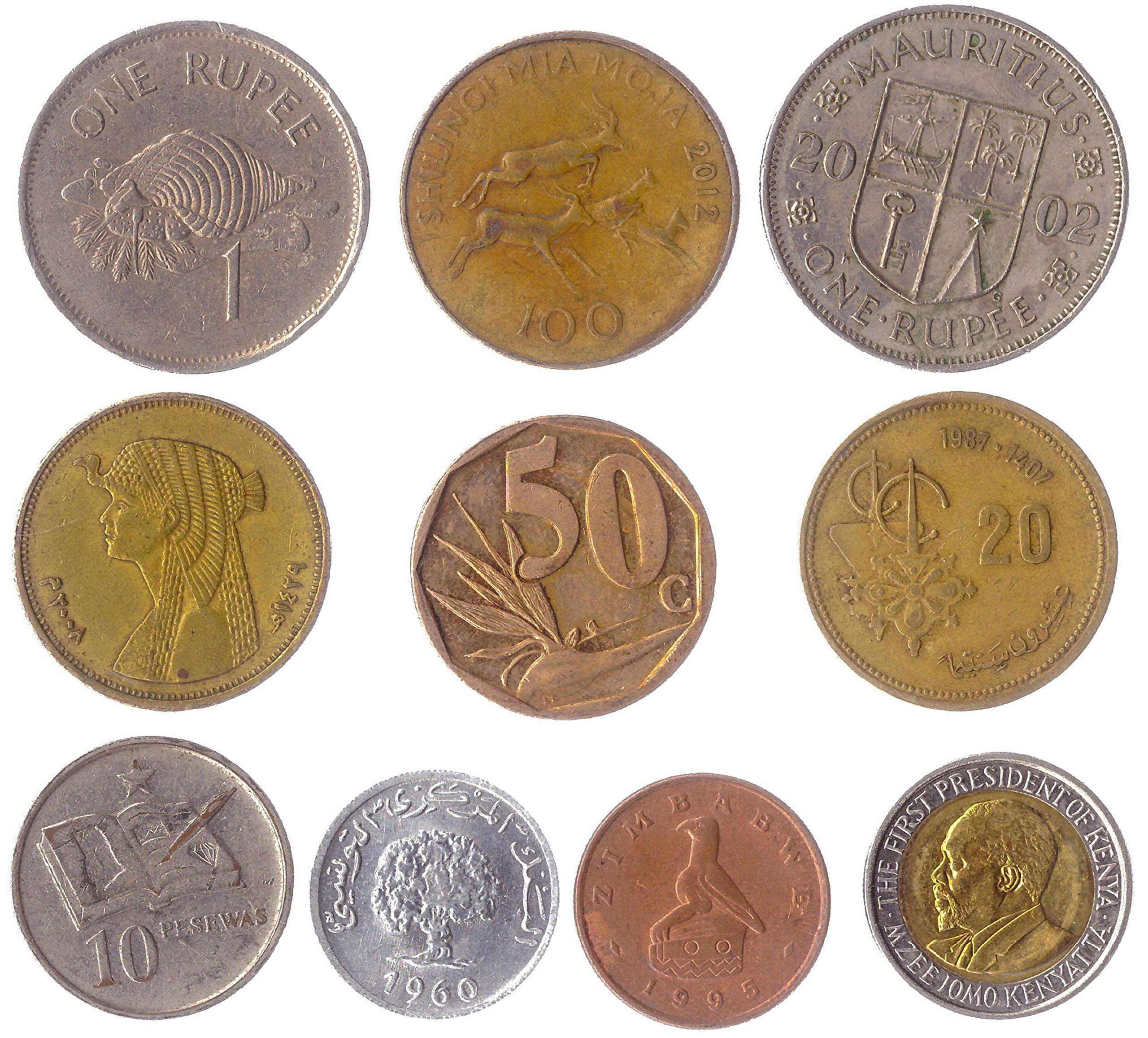 HOBBY OF KINGS 10 Different Coins from 10 Different African Countries. Circulated, Seller Graded, Multicolor, Nickel, Copper, Zinc, Dollar Denomination
