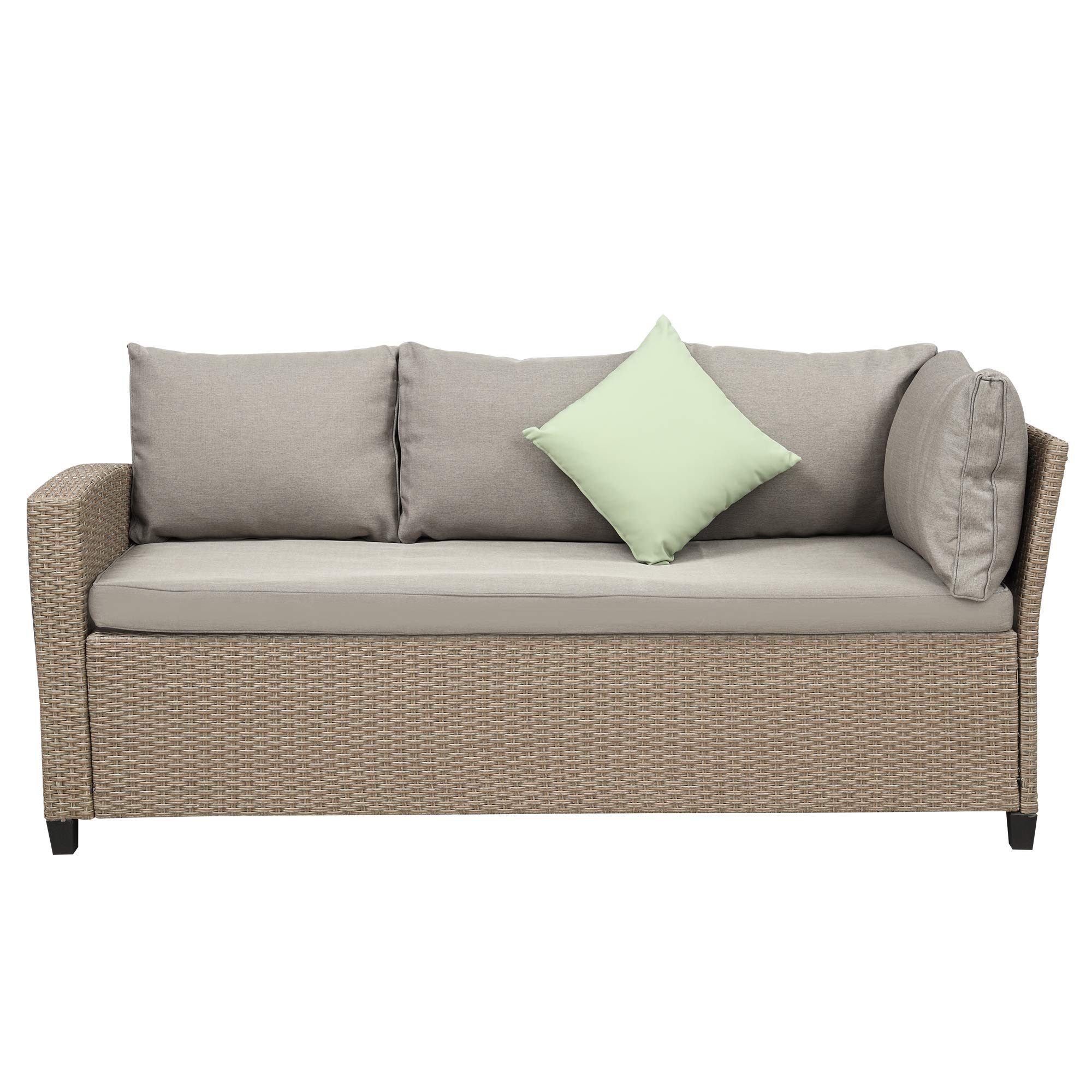 LZ LEISURE ZONE Patio Dining Table Set, Outdoor Furniture PE Rattan Wicker Conversation Set, All-Weather Sectional Sofa Set with Table & Soft Cushions (Beige Brown, 5 Piece)