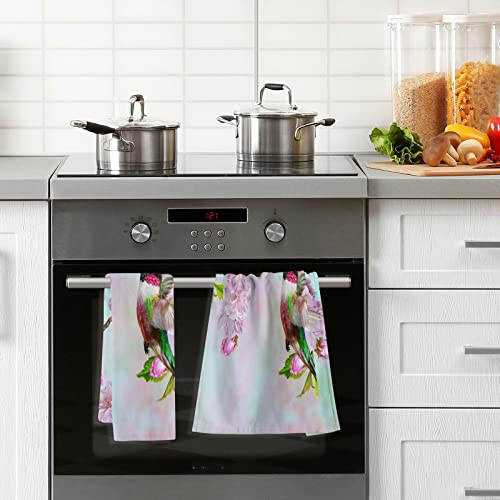 Blueangle Small Bird Hummingbird Print Pure Cotton Hand Towels for Bath Decorative Guest Towels Fingertip Towels for Bathroom Spa Gym, 2-Piece, 16 x 28 inches(171)