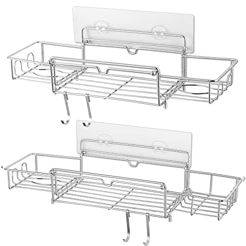 ETECHMART Shower Caddy Organizer, Expandable and Adhesive Bathroom Shower Shelf, SUS304 Rustproof Storage No Drilling Wall Shower Rack,2 Pack/Silver