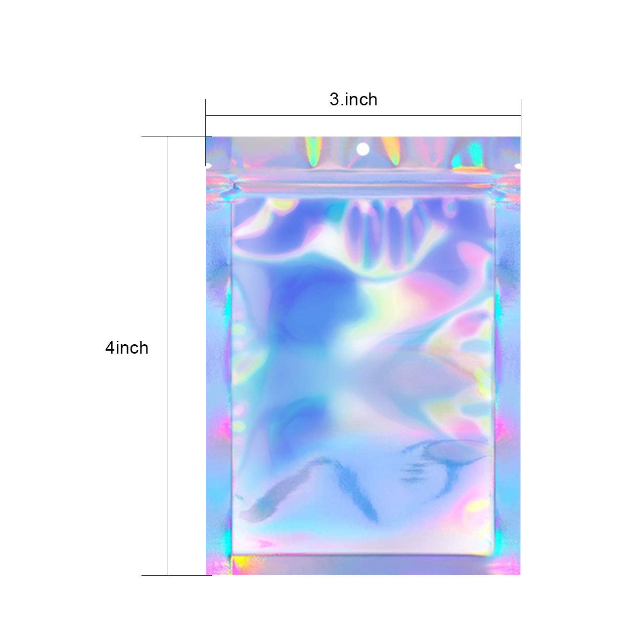 100pcs 3"X 4" Smell Proof Resealable Mylar Bags Food Storage Holographic Bags Foil Pouch Double-Sided Zipper lock Bag
