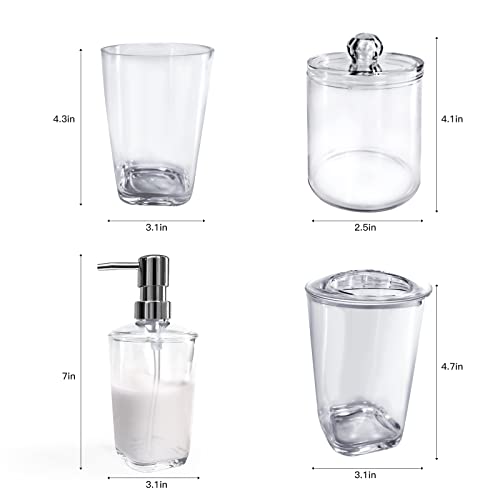 Transparent Bathroom Accessories Set 8 Pieces Bath Ensemble Includes Soap Dispenser, Toothbrush Holder, Toothbrush Cup, Soap Dish,New Apartment Essentials for Decorative Countertop