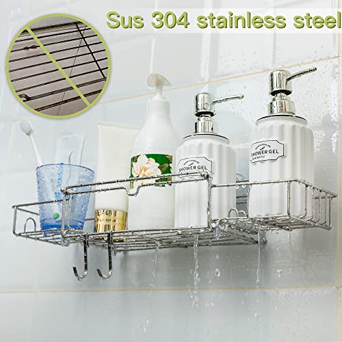 ETECHMART Shower Caddy Organizer, Expandable and Adhesive Bathroom Shower Shelf, SUS304 Rustproof Storage No Drilling Wall Shower Rack,2 Pack/Silver