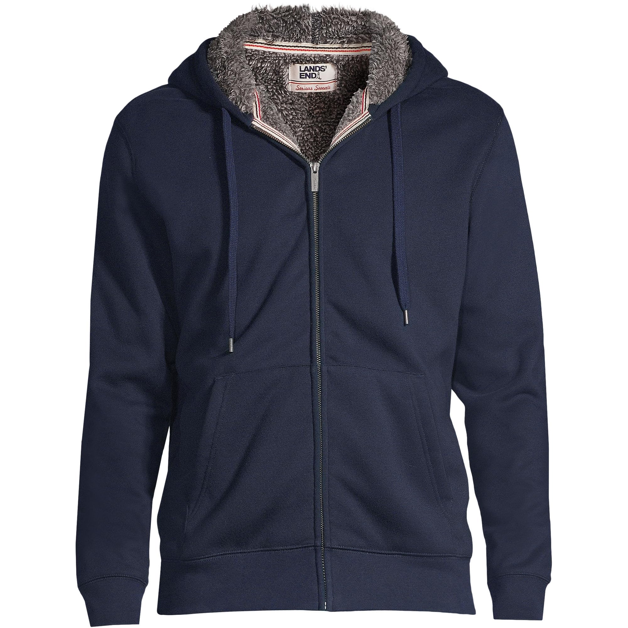 Lands' End Men s Serious Sweats Full Zip Sherpa Hoodie Radiant Navy Tall Large