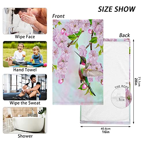 Blueangle Small Bird Hummingbird Print Pure Cotton Hand Towels for Bath Decorative Guest Towels Fingertip Towels for Bathroom Spa Gym, 2-Piece, 16 x 28 inches(171)