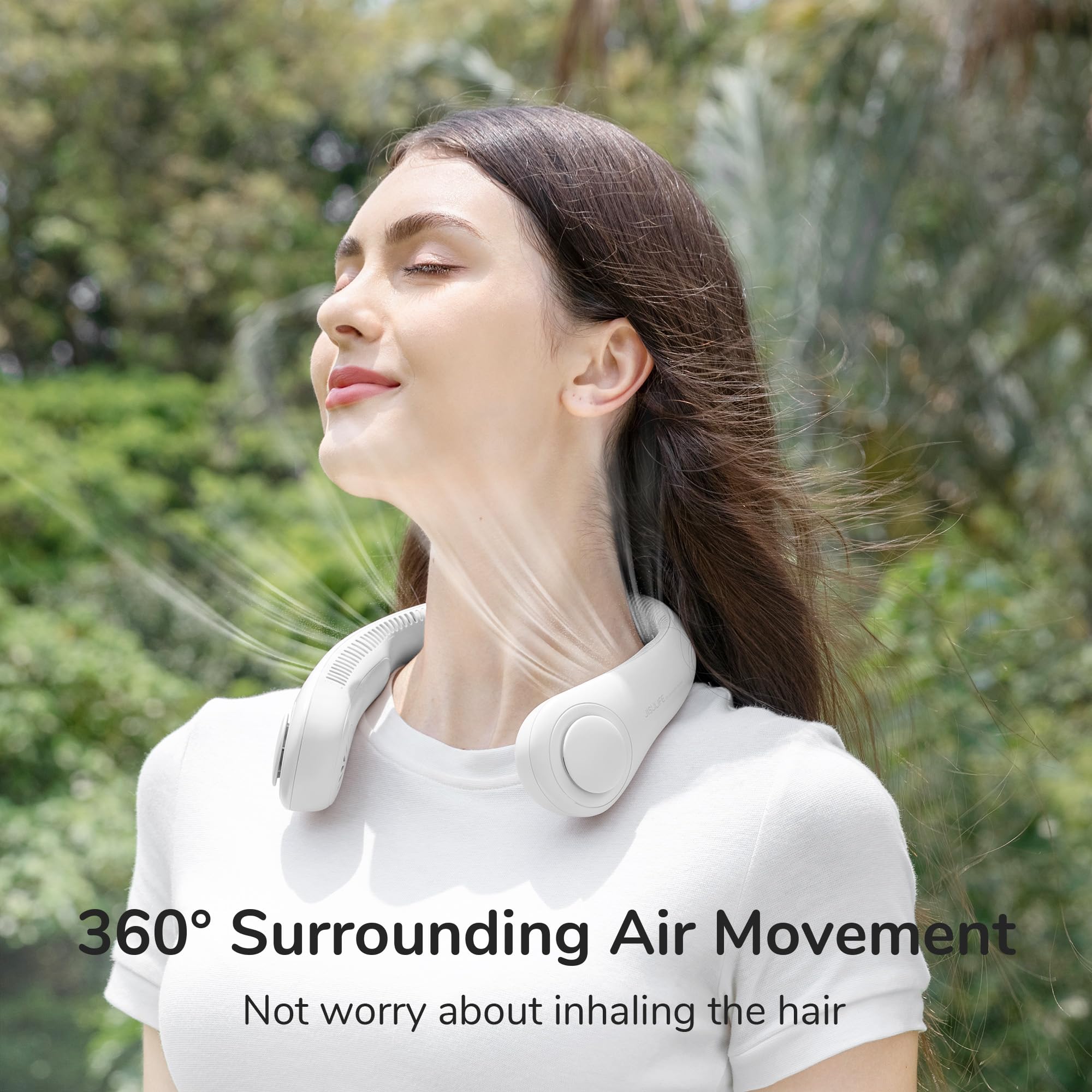 JISULIFE Portable Neck Fan, Hands-Free Bladeless, 5 Speeds, 4000 mAh Battery Operated Wearable Personal Fan, Twistable, Rechargeable, Gift for Women Men-Grey