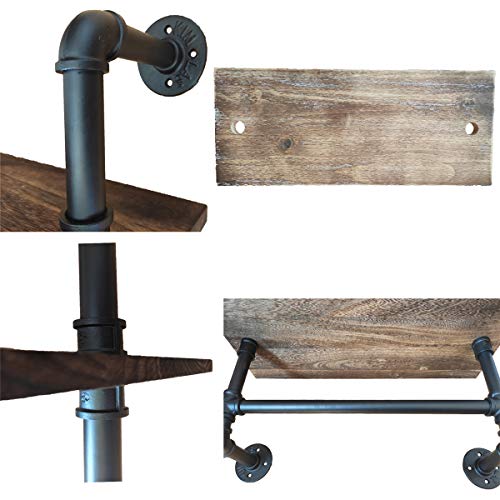 LoftPaipes Industrial Pipe Bathroom Shelf,Rustic Wood Wall Mount Shelf with Towel Bar,24" Black Matte Towel Racks,2 Tiered Metal Floating Shelves Shelving Iron Towel Holder