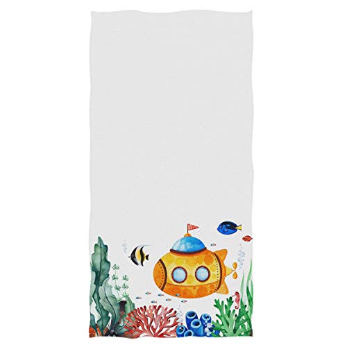 Pfrewn Cartoon Underwater Creatures Hand Towels 16x30 in, Corals Seaweeds Fish Seahorse Thin Bathroom Towel, Ultra Soft Highly Absorbent Small Bath Towel Bathroom Decor