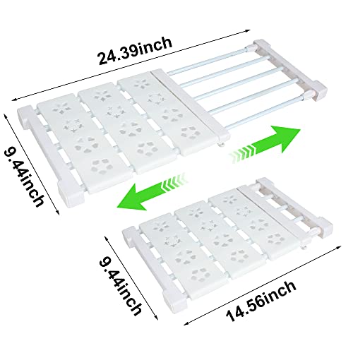 Expandable Closet Tension Shelf - Adjustable Shelves for Closet Organization Easy Installation Divider Separator Metal Tension Rod Shelf for Cabinet Kitchen Bathroom