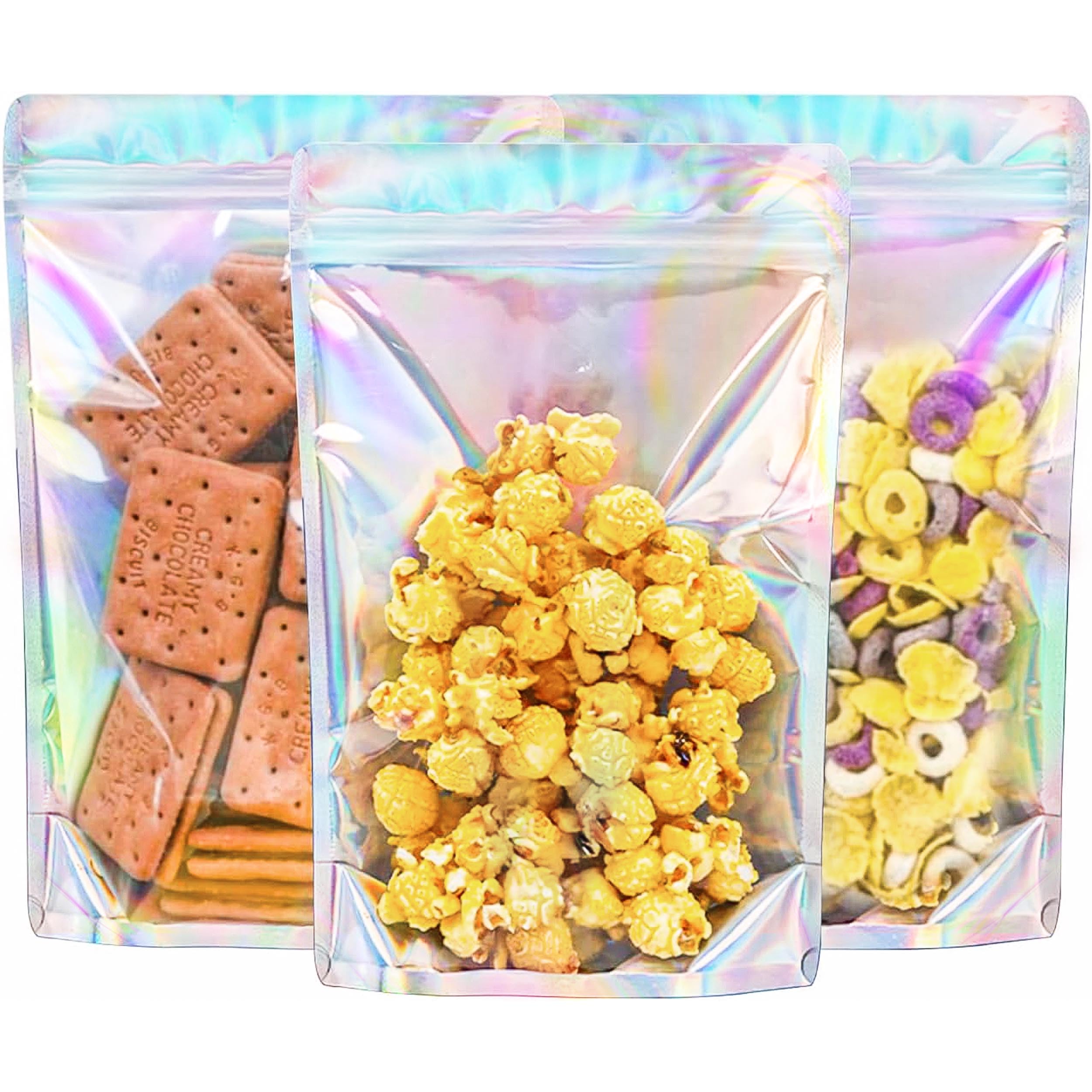NPLUX Stand Up Holographic Mylar Bags Resealable Zipper Bags for Small Business Packaging Supplies(100PACK, 6x9IN)