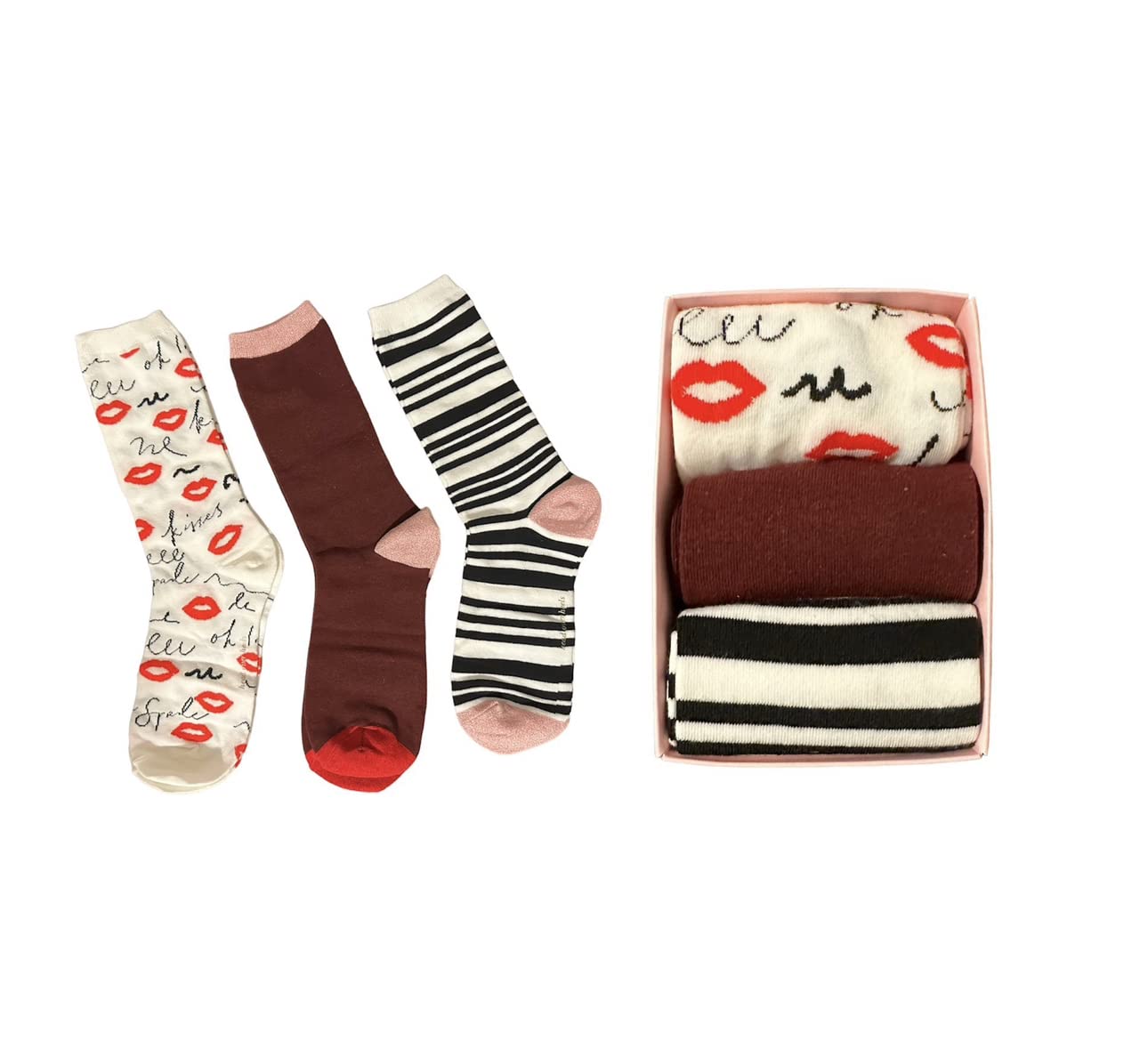 Kate Spade 3 Pack Heart Trouser Socks, Posy Red