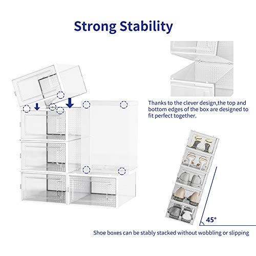 Sneaker Storage,Shoe Boxes Clear Plastic Stackable 18 Pack Fit up to US Size 14,9 Medium and 9 Large,White