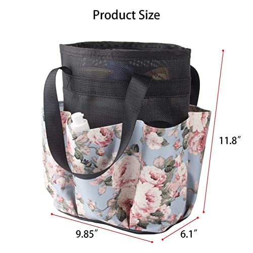 Andmey Cleaning Supplies Caddy Large Shower Caddy Bag with Handle, Quick Dry Mesh Organizer Tote with 7 Compartments for Bathroom, College, Dorm, Gym, Camping - Blue
