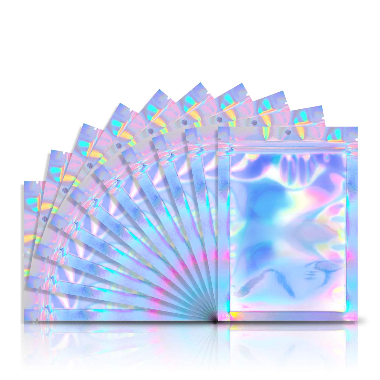 100pcs 3"X 4" Smell Proof Resealable Mylar Bags Food Storage Holographic Bags Foil Pouch Double-Sided Zipper lock Bag