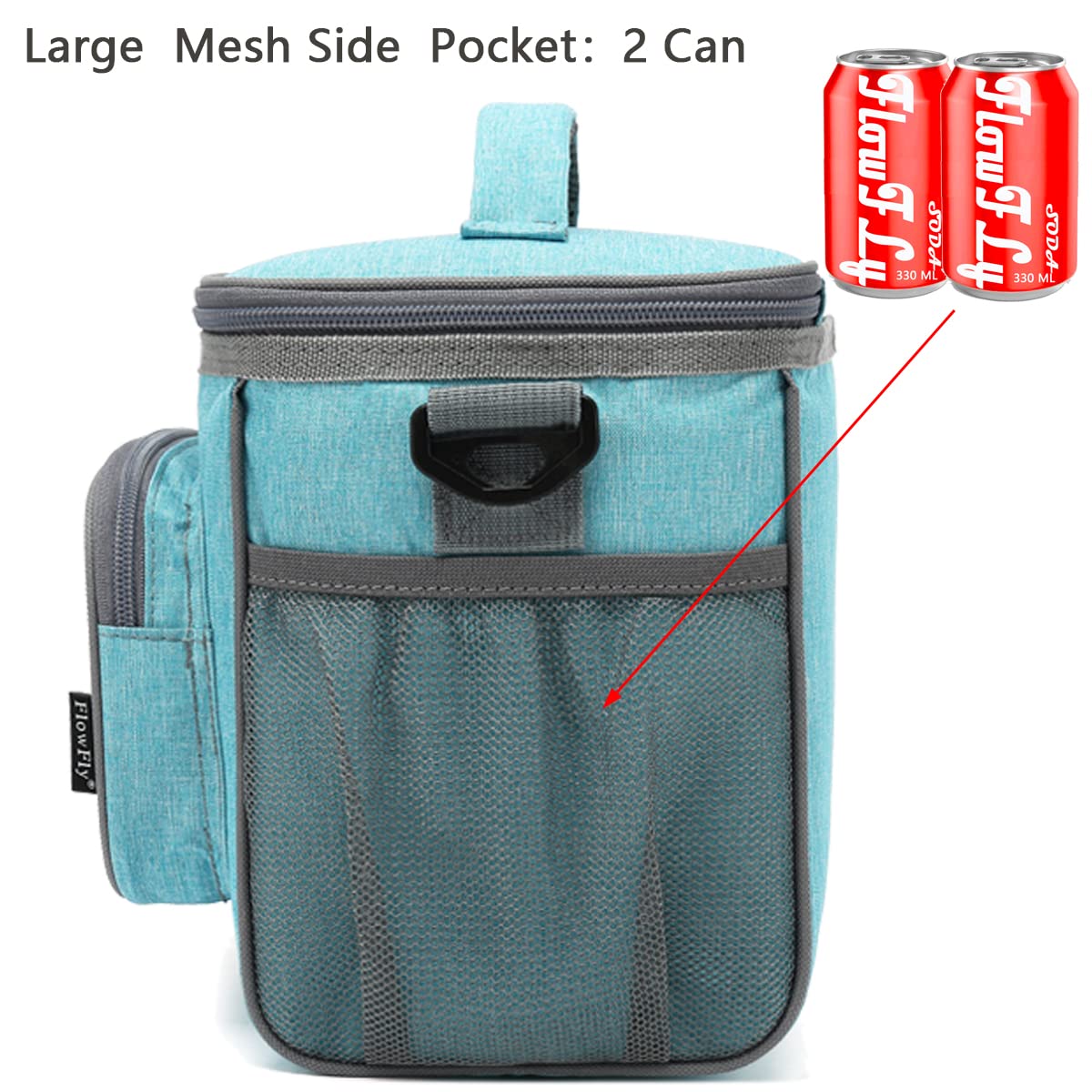 FlowFly Insulated Reusable Lunch Bag Adult Large Lunch Box for Women and Men with Adjustable Shoulder Strap,Front Zipper Pocket and Dual Large Mesh Side Pockets,SeaBlue