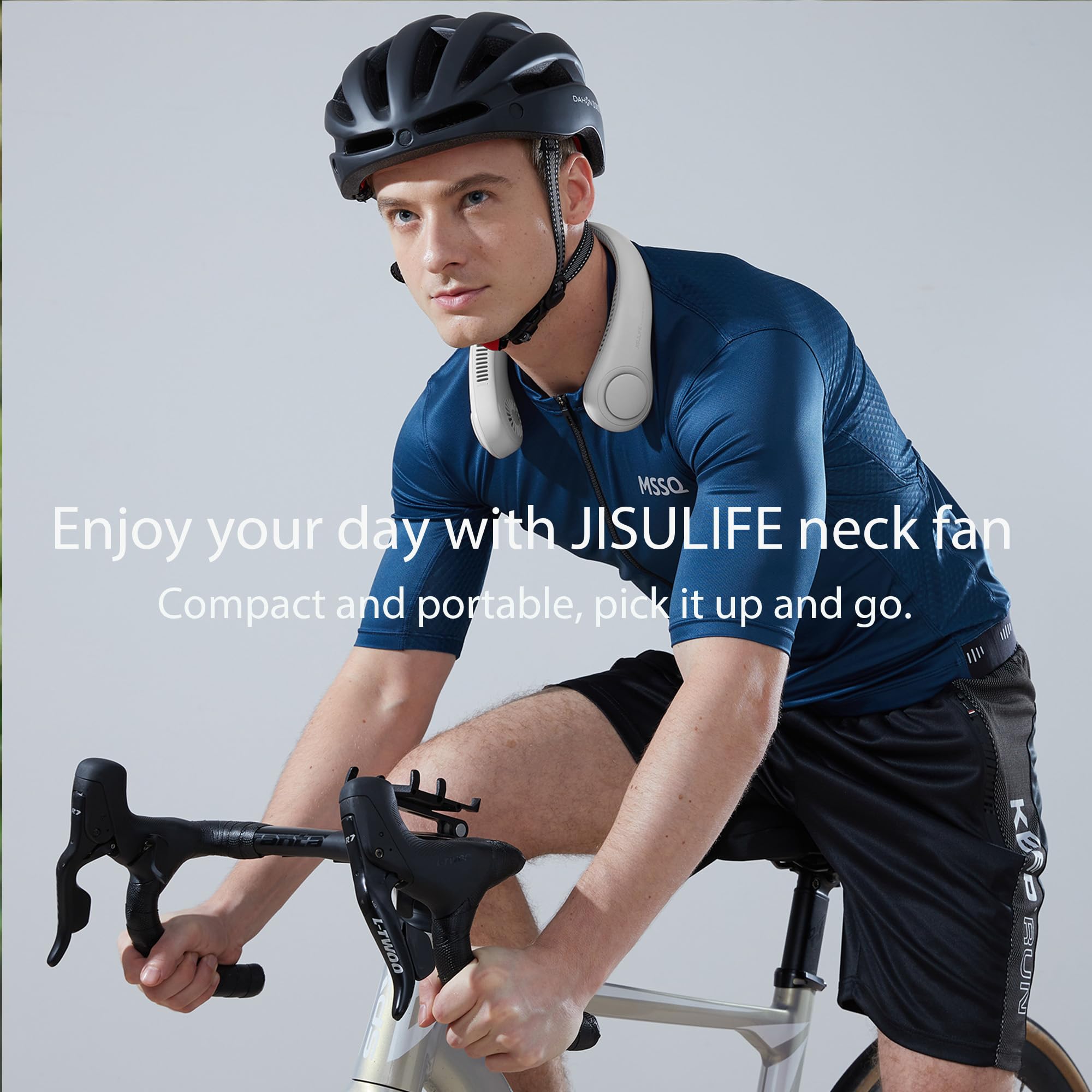 JISULIFE Portable Neck Fan, Hands-Free Bladeless, 5 Speeds, 4000 mAh Battery Operated Wearable Personal Fan, Twistable, Rechargeable, Gift for Women Men-Grey