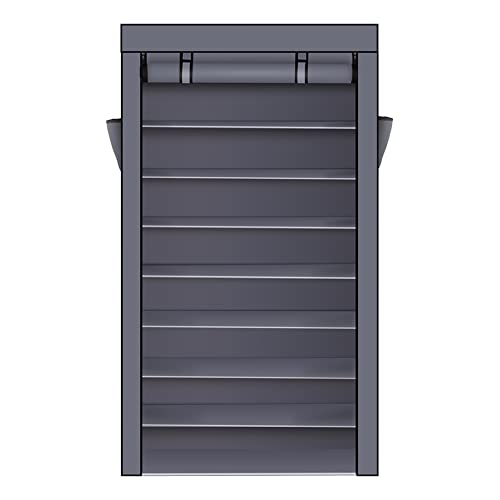 NEEMI 10 Tiers Shoe Rack Shoe Storage Cabinet with Dustproof Cover Free-Standing Metal Closet Shoe Storage Shelf Organizer, Hold 40-50 Pairs of Shoes, Gray