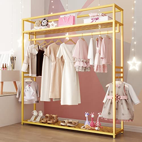 TIEOU Fashion Modern Gold Clothing Rack, Clothes Rack Heavy Duty, Clothing Racks for Hanging Clothes, Clothing Rack with Shelves, Wardrobe Closet Clothes Hanger Rack, Industrial Clothing Rack, Gold