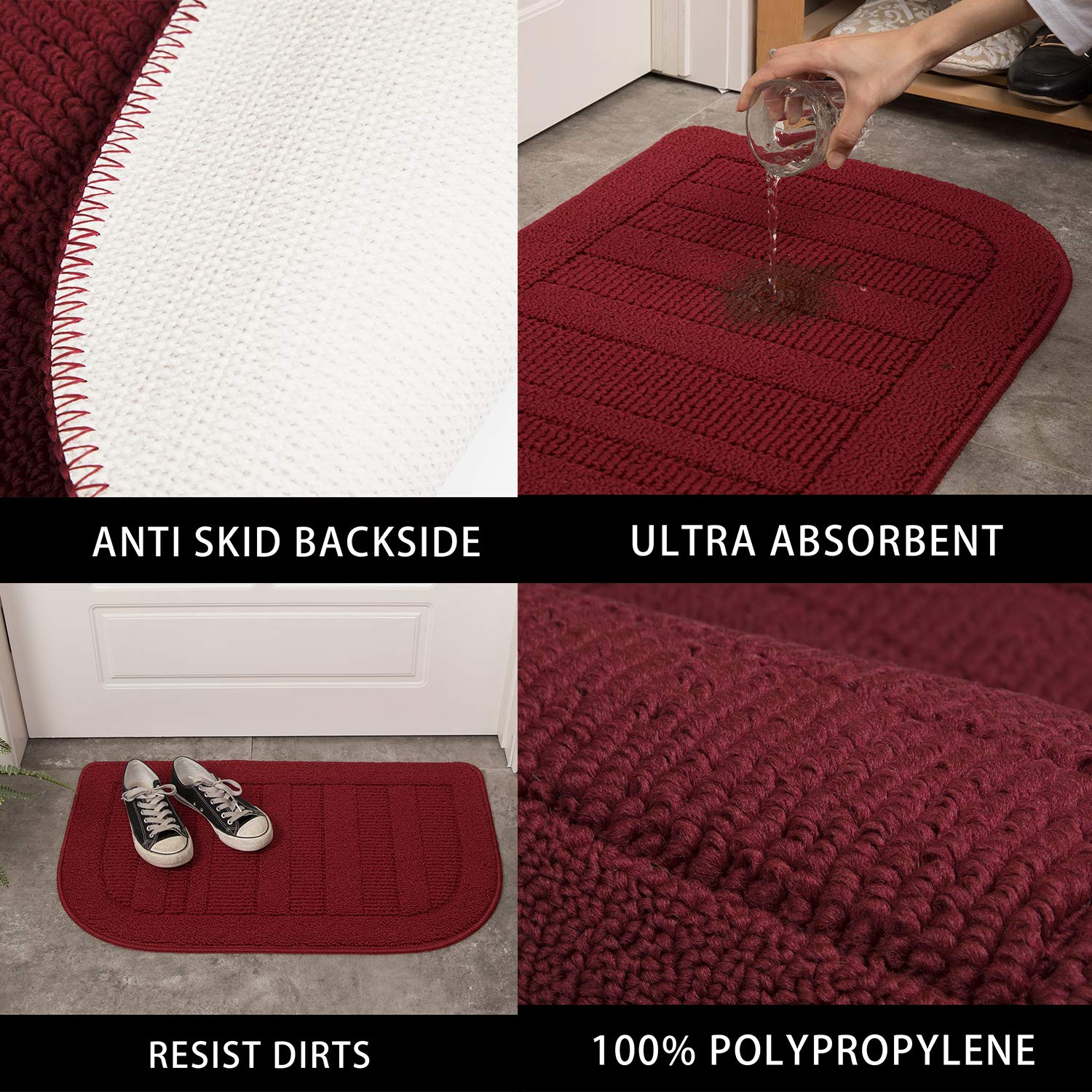 BEQHAUSE 30x18 Inch Kitchen Rug Mat, Durable Anti-Slip Absorbent Dirt-Resistant Kitchen Rug Pet Mat Machine Washable (Red)