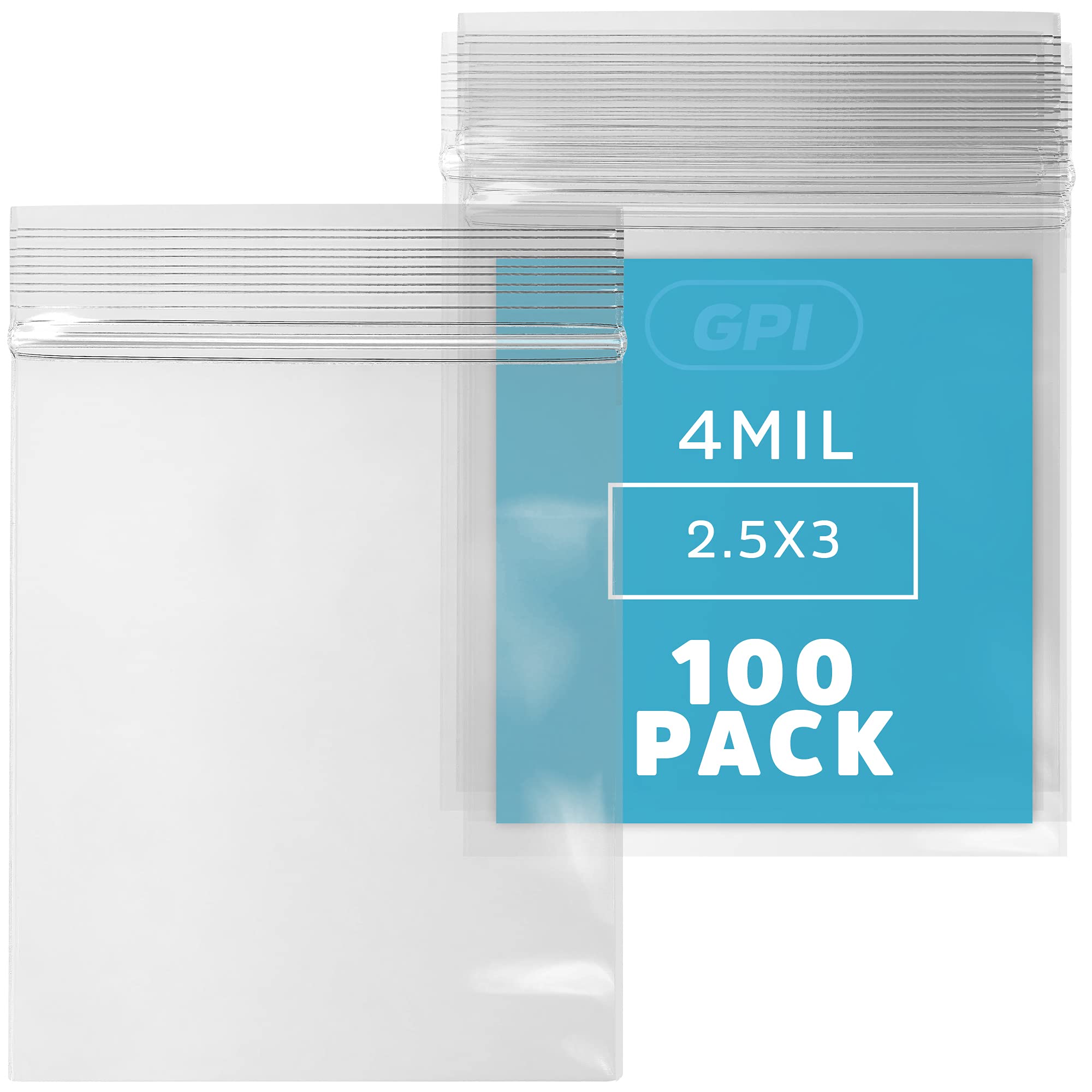 2.5 X 3 inches, 4 Mil Clear Reclosable Zip Bags, Case of 100 - GPI Brand