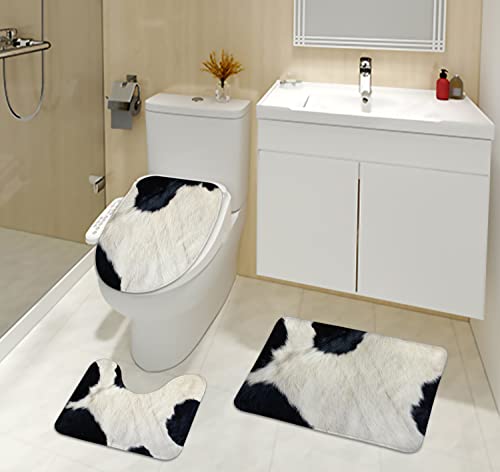 3 Pack Bath Mat Set, Cow Print Pattern Absorbent Memory Foam Soft Shower Bath Rugs Contour Mat and Lid Cover,Non Slip Velvet Bathrug,Shower Toilet Bathmats Carpet