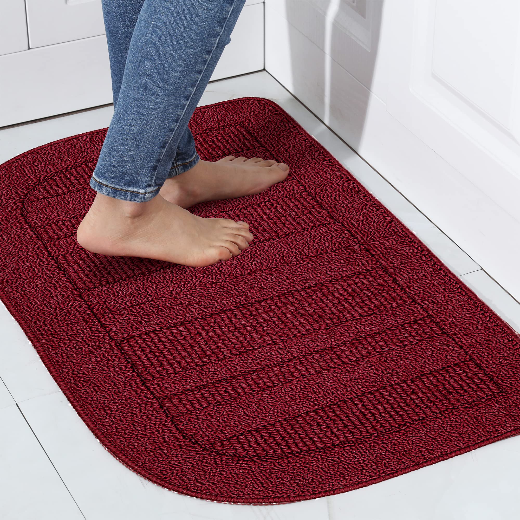BEQHAUSE 30x18 Inch Kitchen Rug Mat, Durable Anti-Slip Absorbent Dirt-Resistant Kitchen Rug Pet Mat Machine Washable (Red)