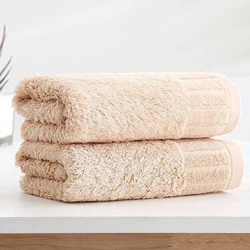 sense gnosis Khaki Hand Towels Set of 2 Decorative Long Terry Striped Pattern 100% Cotton Soft Absorbent Hand Towel for Bathroom 13 x 29 Inch