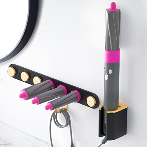 Dyson Airwrap Holder Wall Mount, Storage Holder for Dyson Airwrap Complete, Curling Iron Attachments Rack Dyson Airwrap Organizer, Dyson Airwrap Stand for Bathroom Hair Tool Holder Black, UEMUSI