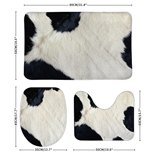 3 Pack Bath Mat Set, Cow Print Pattern Absorbent Memory Foam Soft Shower Bath Rugs Contour Mat and Lid Cover,Non Slip Velvet Bathrug,Shower Toilet Bathmats Carpet
