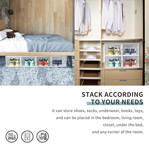 Hrrsaki 8 Pack X-Large Shoe Storage Boxes, Shoe Boxes Clear Plastic Stackable, Shoe Organizer Boxes with Front Opening Lids, Ventilation and Dust-proof, Shoe Container Boxes for Closet, Bedroom, Bathroom, Fit for Women/Men Size 14(14β x 11β x 8.3β) (white