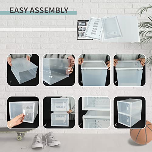 Hrrsaki 8 Pack X-Large Shoe Storage Boxes, Shoe Boxes Clear Plastic Stackable, Shoe Organizer Boxes with Front Opening Lids, Ventilation and Dust-proof, Shoe Container Boxes for Closet, Bedroom, Bathroom, Fit for Women/Men Size 14(14β x 11β x 8.3β) (white