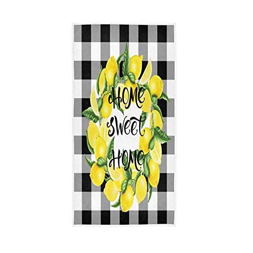 GRTARANY Hand Towel Black Plaid Yellow Lemon Home Sweet Large 30x15inch Ultra Soft Highly Absorbent Bath Towel Kitchen Dish Guest Towel Home Bathroom Decor