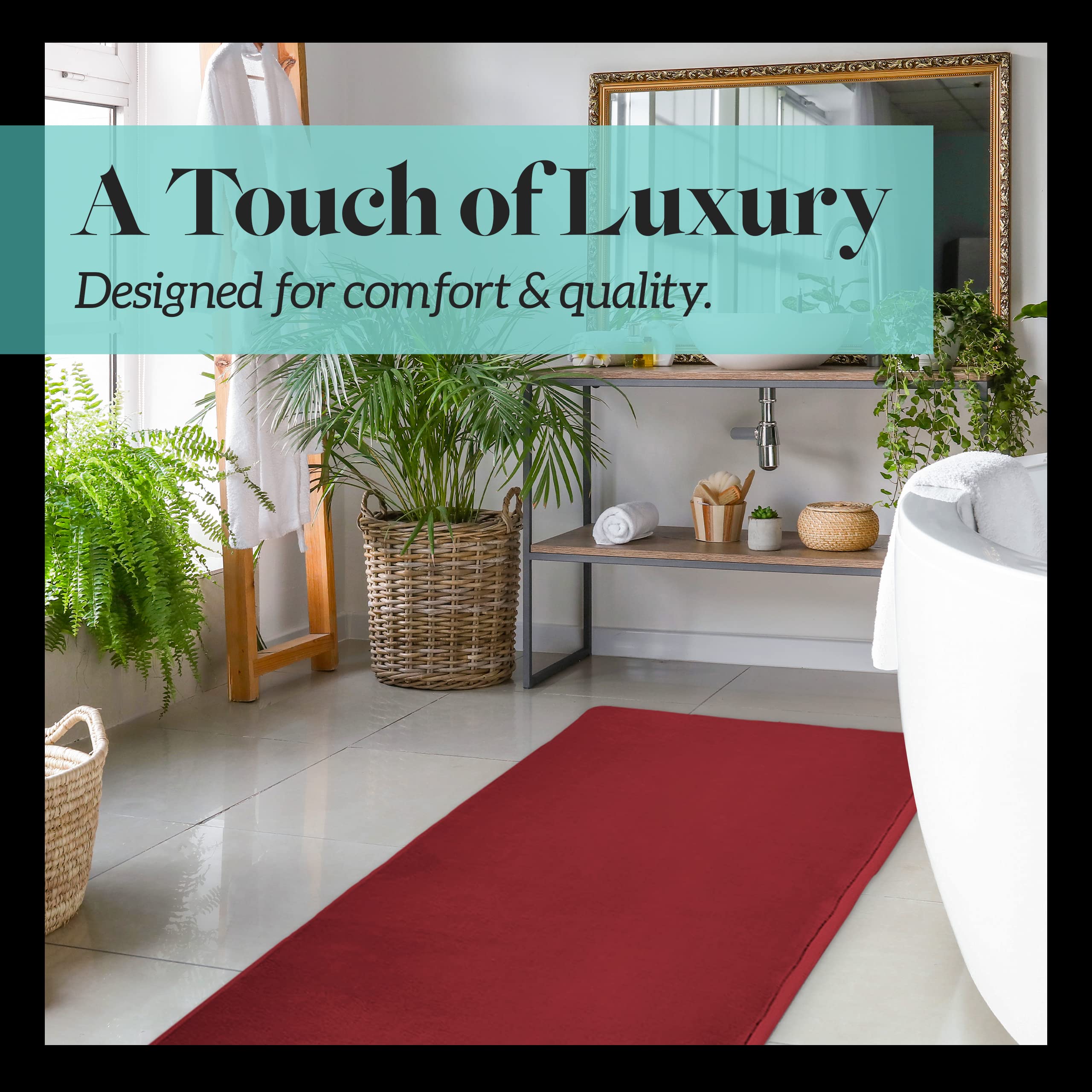 Genteele Bath Mats for Bathroom Non Slip - Red 20" x 32" Memory Foam Bathroom Rugs - Quick Dry Bath Mat