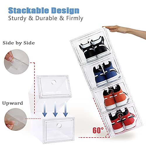AOHMPT 30 Pack Clear Shoe Organizer Stackable Shoe Box Foldable Storage Bins Shoe Container Box Large Size Shoe Bins