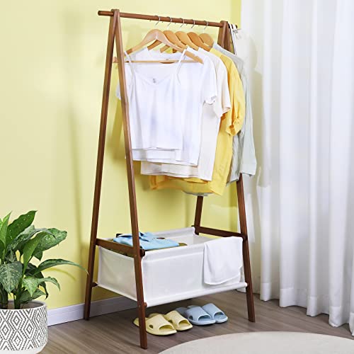 Jotsport Bamboo Clothing Rack Foldable Clothes Hanging Stand with Cloth Storage Bag for Laundry, Bedroom, Guest Room, Entryway, Dressing Room