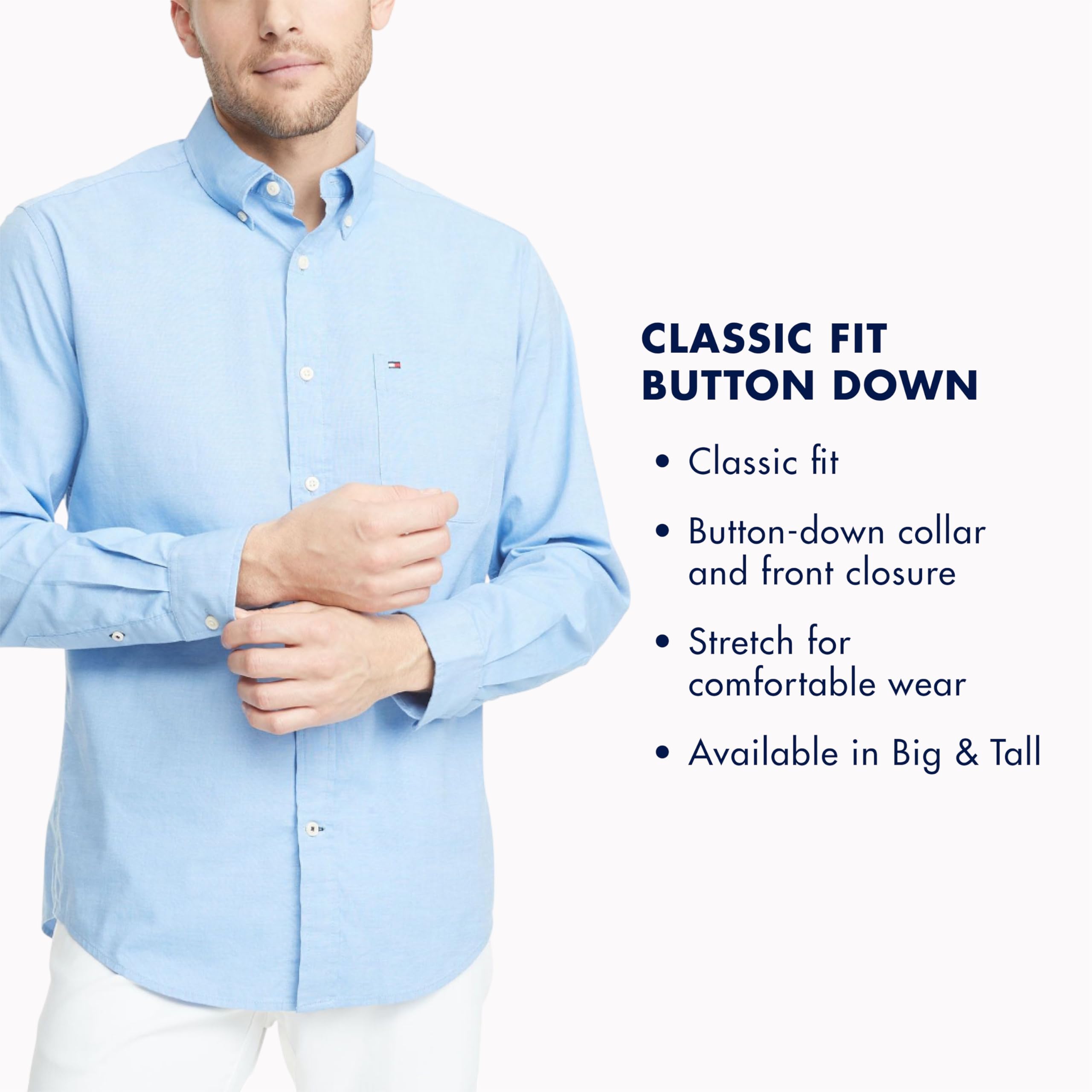 Tommy Hilfiger Men's Long Sleeve Button Down Shirt in Classic Fit Navy Blazer
