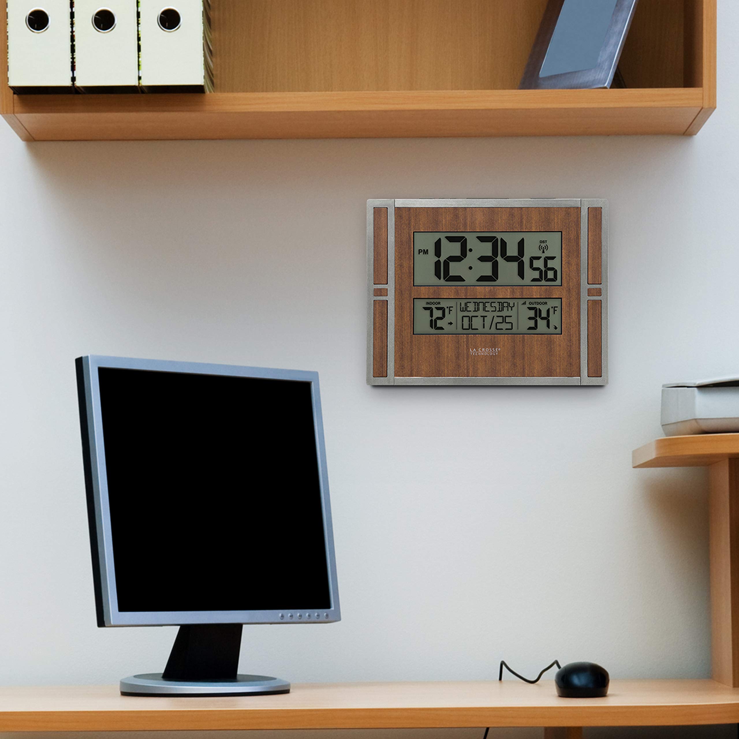 La Crosse Technology BBB86088 Atomic Digital Wall Clock with Indoor & Outdoor Temperature