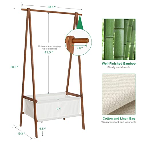 Jotsport Bamboo Clothing Rack Foldable Clothes Hanging Stand with Cloth Storage Bag for Laundry, Bedroom, Guest Room, Entryway, Dressing Room