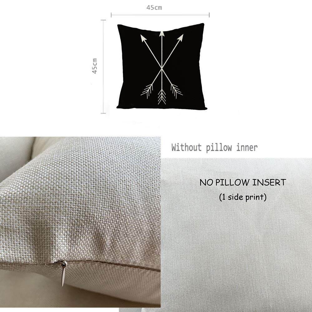 IcosaMro Throw Pillow Covers Black and White Pillow Cases Set of 4 Arrow Mountain 18x18 Decorative Square Zippered Cotton Linen Cushion Cover Room Sofa Decor