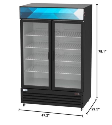 KoolMore - MDR-2GD-35C 45" Commercial Glass 2 Door Display Refrigerator Merchandiser - Upright Beverage Cooler with LED Lighting - 35 Cu. Ft, Black