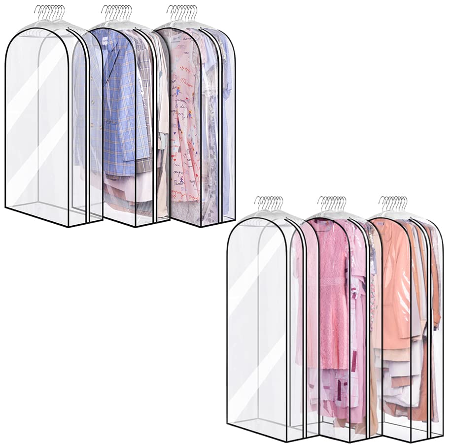 MISSLO 3 Pack 40" All Clear Suit Bags for Closet Storage + 3 Pack 50" Dress Bags for Closet Storage