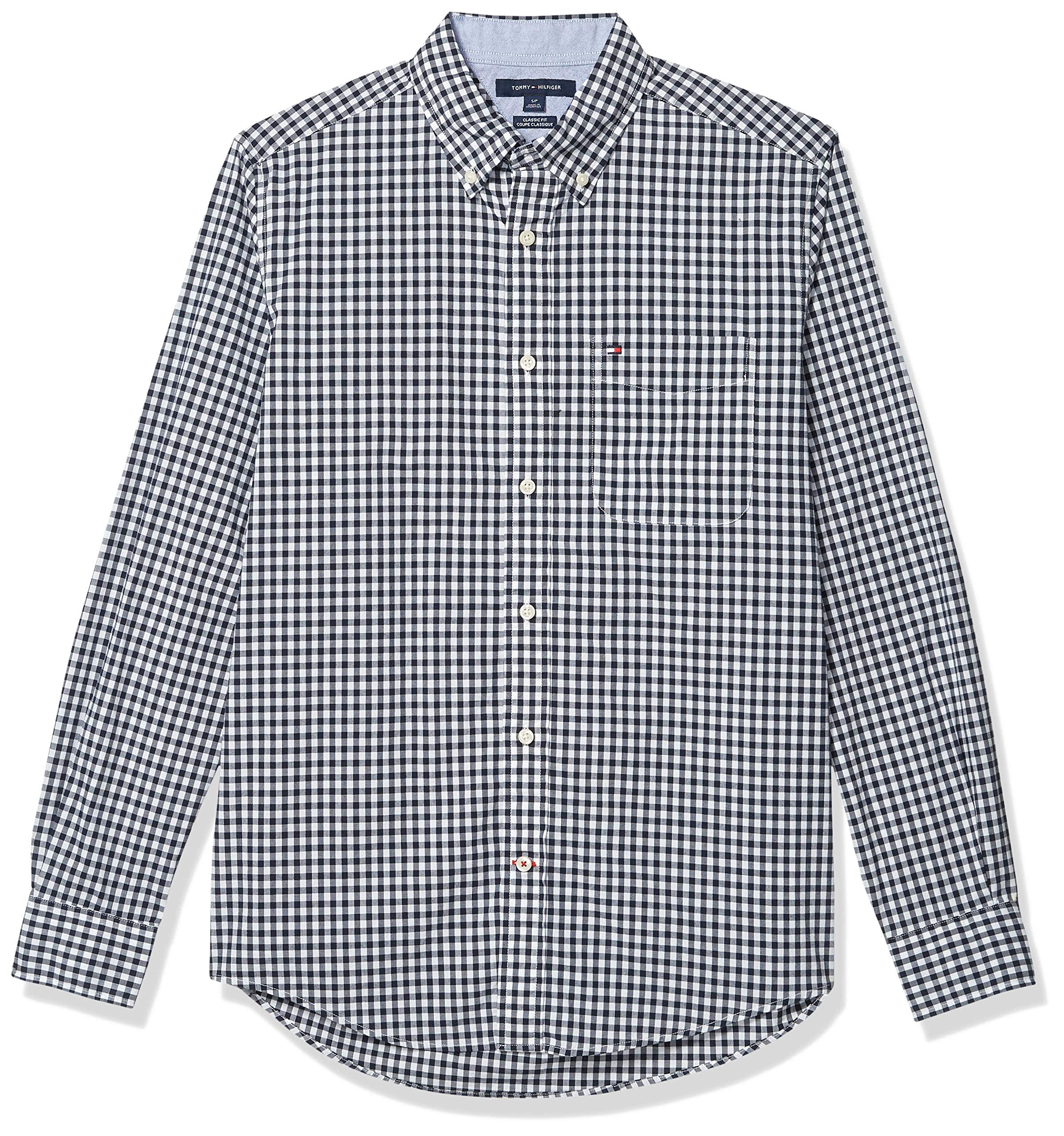 Tommy Hilfiger Men's Long Sleeve Button Down Shirt in Classic Fit Navy Blazer